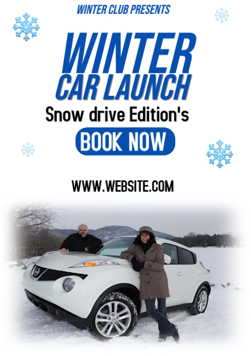 White Maximalist Winter Car Launch A1 Template | PosterMyWall
