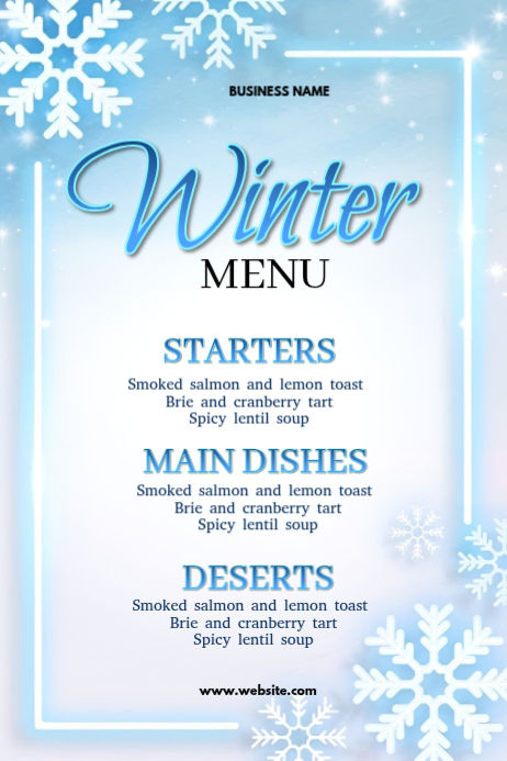 White Maximalist Winter Menu Poster Templat | PosterMyWall