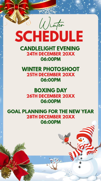 White Maximalist Winter Schedule Instagram Story Template | PosterMyWall