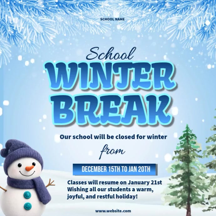 White Maximalist Winter School Break Instagram Post Template | PosterMyWall