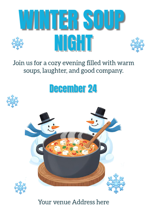White Maximalist Winter Soup Night A3 Template | PosterMyWall