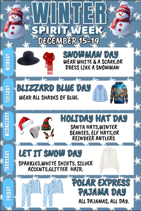 White Maximalist Winter Spirit Week Poster Template | PosterMyWall