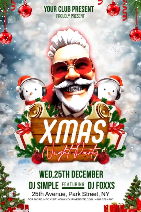 White Maximalist Xmas Night Party Flyer Poster Template | PosterMyWall