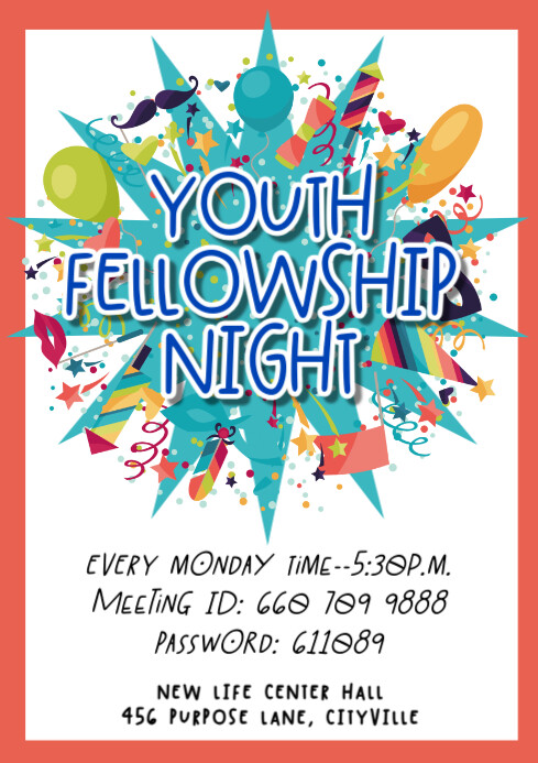 White Maximalist Youth Fellowship Night A4 Template | PosterMyWall