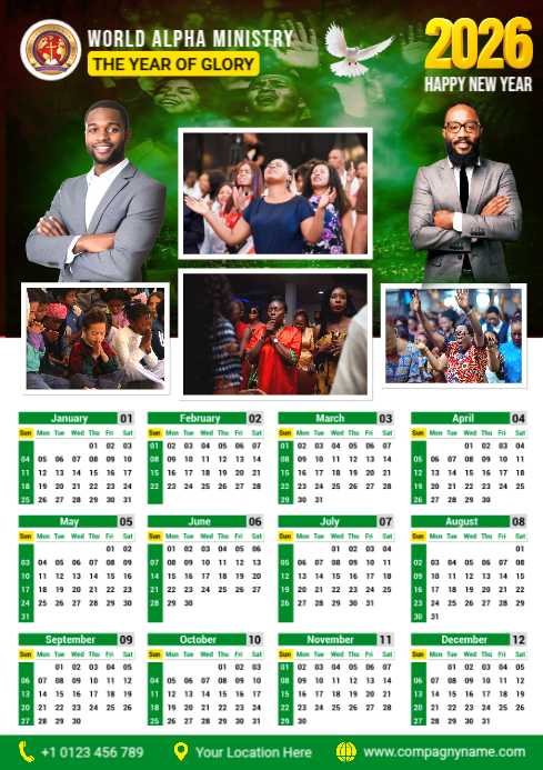 Plantilla de White Maximaliste Church Calendar 2026 A3 | PosterMyWall