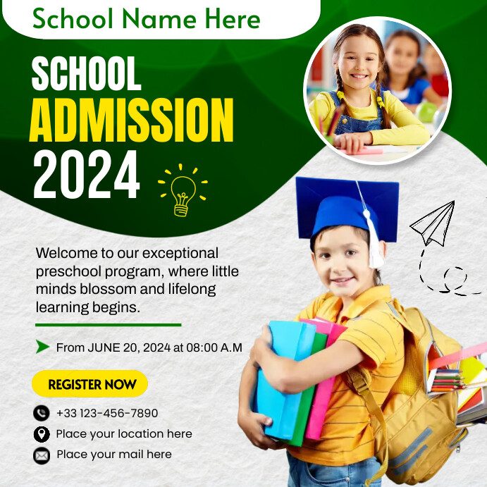 White Maximaliste School Admission Message In Template | PosterMyWall