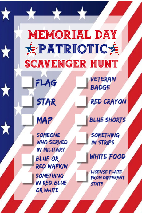 Plantilla de White Memorial Day Scavenger Hunt Poster | PosterMyWall