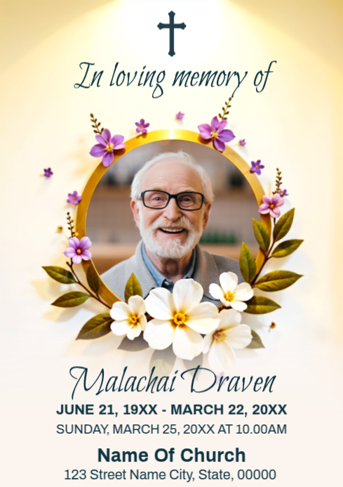 White Memorial Service A4 Template | PosterMyWall