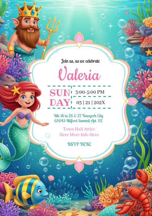 White Mermaid Birthday Party A4 Template | PosterMyWall