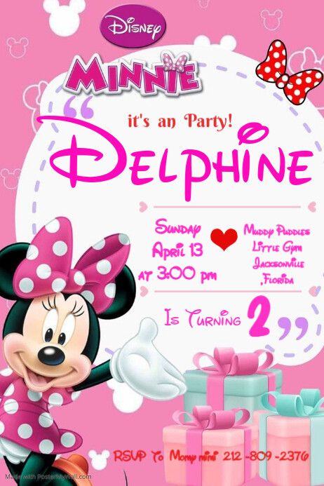 Copy of White Mimi Póster Disney invitation the Mimi party brithday ...