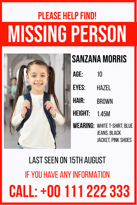 White Missing Person Poster Template | PosterMyWall
