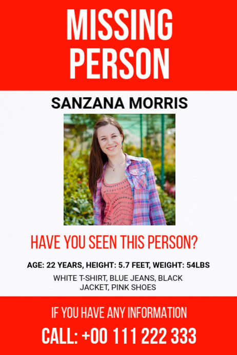 White Missing Person Poster Template | PosterMyWall
