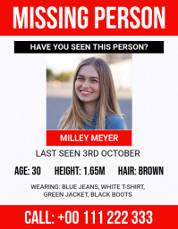Missing person flyer poster design template | PosterMyWall