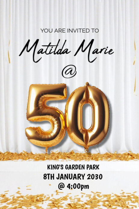 White Modern & Minimal 50 Years Invitation Poster Template | PosterMyWall