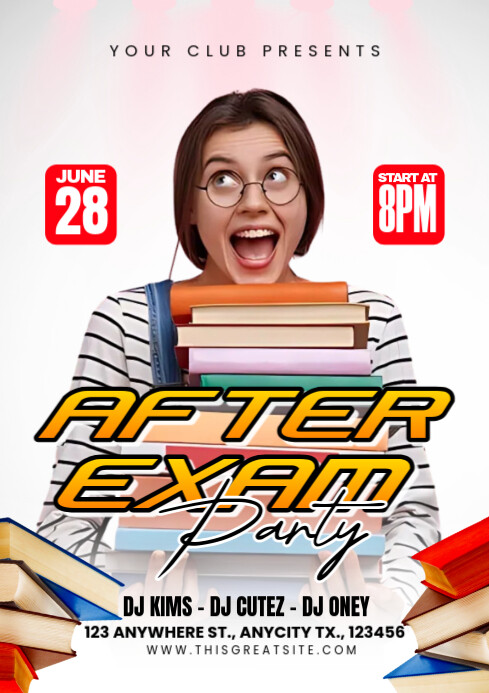 White Modern & Minimal After Exam Party A4 Template | PosterMyWall
