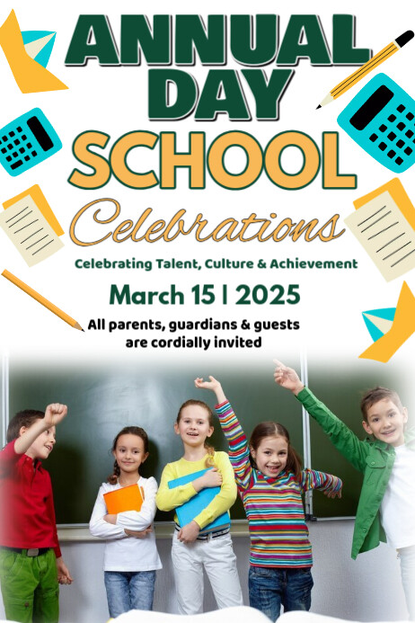 White Modern & Minimal Annual Day School Celebrations Poster Template ...
