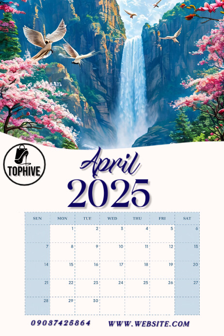 White Modern & Minimal April 2025 Calendar Design Poster Template ...