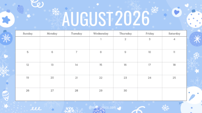 August 2026 Calendar Template | PosterMyWall