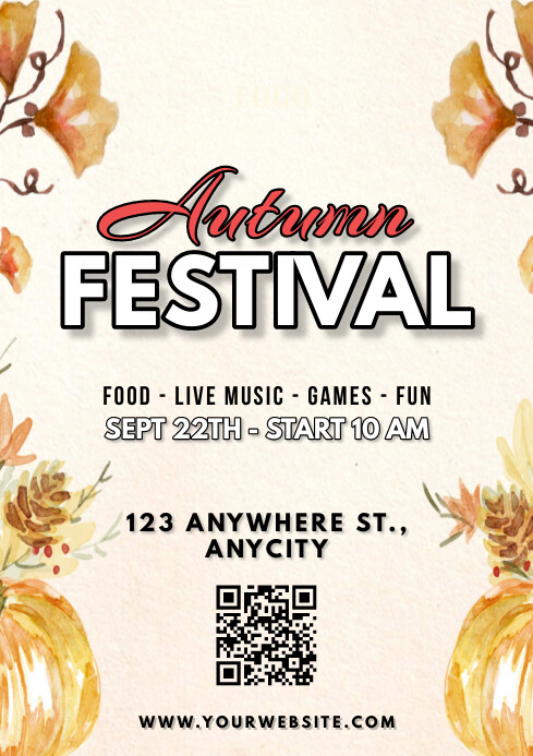 White Modern & Minimal Autumn Festival A1 Template | PosterMyWall