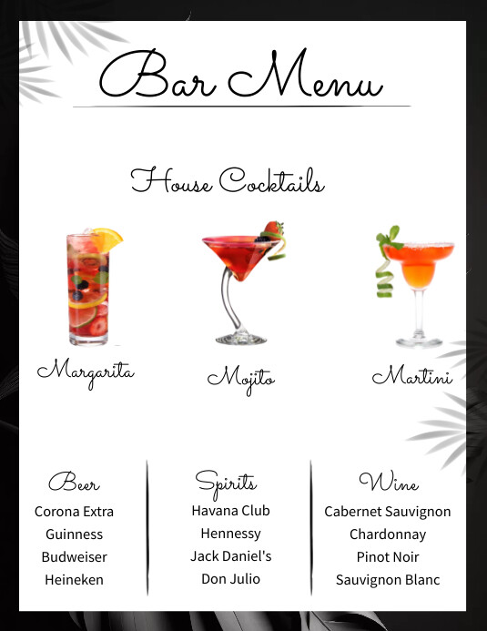 White Modern & Minimal Bar Menu Flyer (us Let Template | PosterMyWall