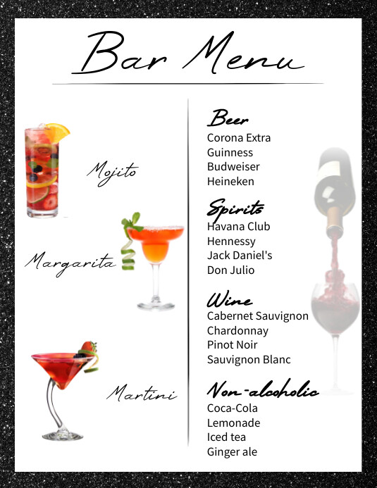 White Modern & Minimal Bar Menu Flyer (us Let Template | PosterMyWall