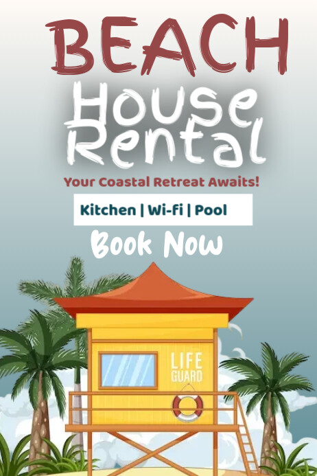 White Modern & Minimal Beach House Rental Poster Template | PosterMyWall