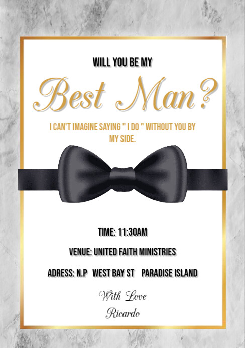 Copy of White Modern & Minimal Best Man Invitation Card A5 | PosterMyWall