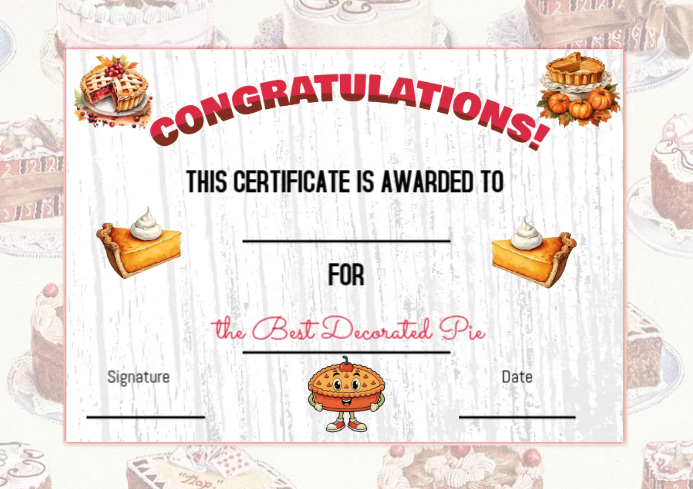 white Modern & Minimal Best Pie Certificate A4 Template | PosterMyWall
