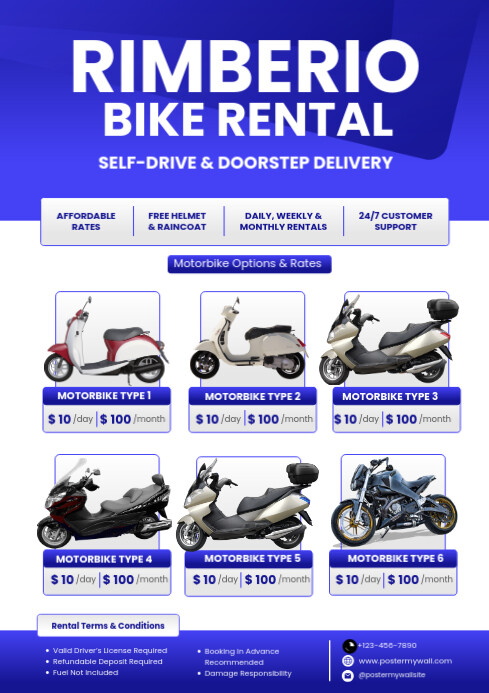 White Modern & Minimal Bike Rental Price List A4 Template | PosterMyWall