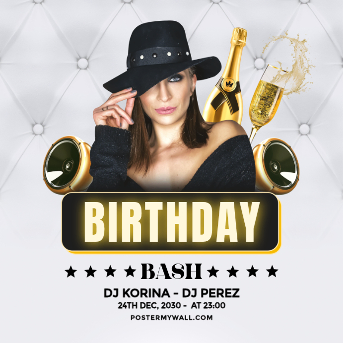 White Modern & Minimal Birthday Bash Party Night Pos Instagram Template ...