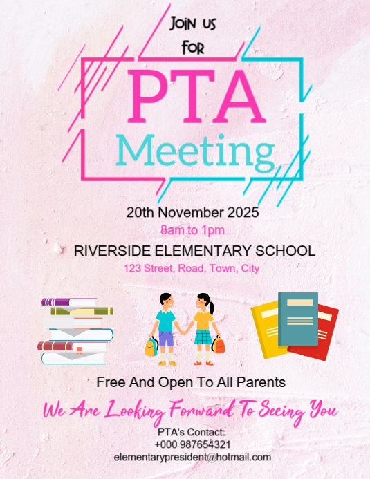 White Modern & Minimal Blue Pink Pta Meeting Invitation Flyer (us ...