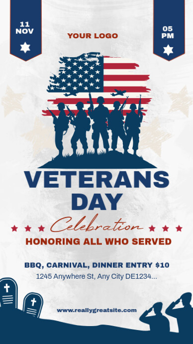 Copy of White Modern & Minimal Blue Red Veterans Day Celebration Event ...