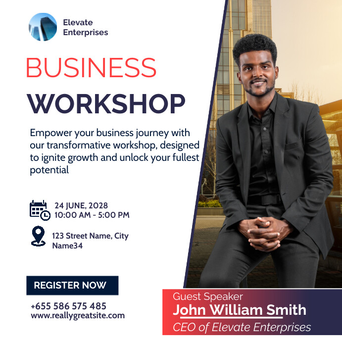 White Modern & Minimal Business Workshop Inst Template | PosterMyWall