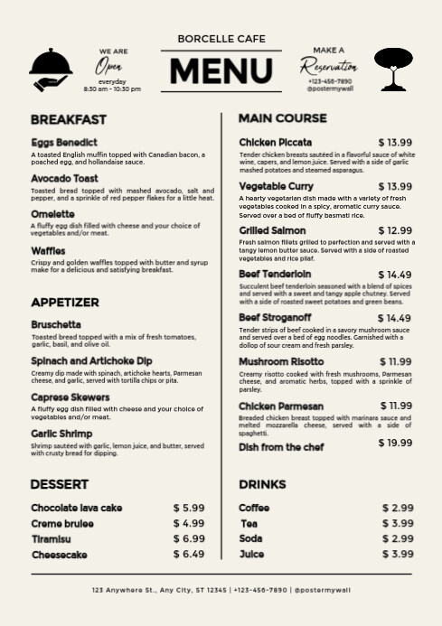 White Modern & Minimal Cafe Menu A4 Template | PosterMyWall