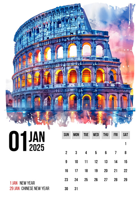 White Modern & Minimal Calendar January 2025 A4 Template | PosterMyWall