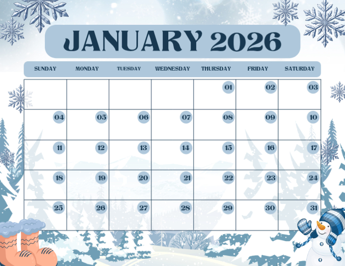 Plantilla de White Modern & Minimal Calendar January 2026 Flyer (us ...