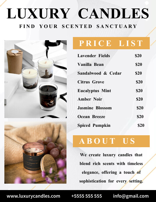 White Modern & Minimal Candle Business Flyer Template | PosterMyWall