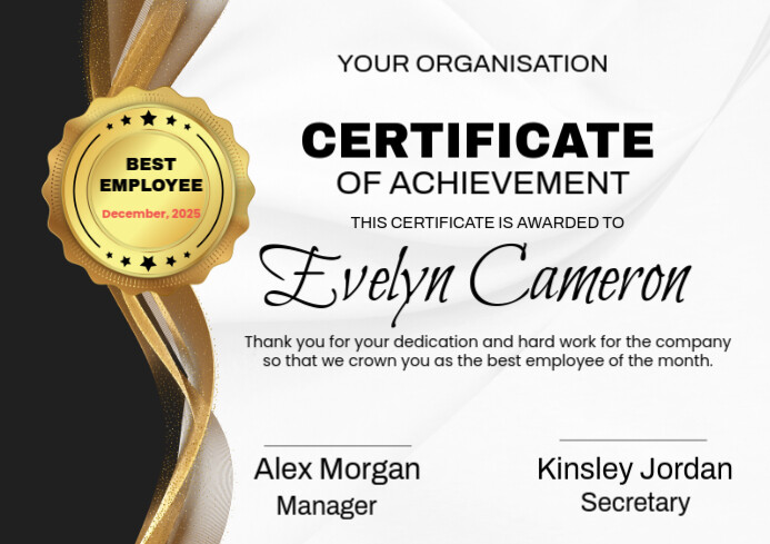 White Modern & Minimal Certificate Of Achievement A4 Template ...