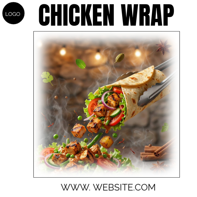 White Modern & Minimal Chicken Wrap Logo Template | PosterMyWall