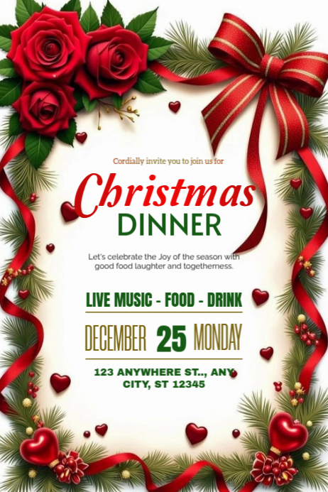White Modern & Minimal Christmas Dinner Party Poster Template ...