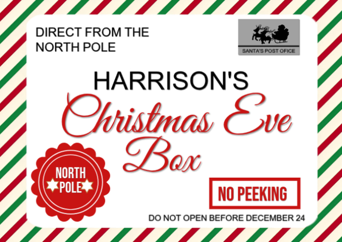 White Modern & Minimal Christmas Eve Box Label Template | PosterMyWall