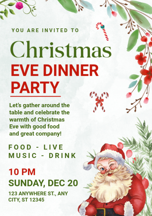 White Modern & Minimal Christmas Eve Dinner A4 Template | PosterMyWall