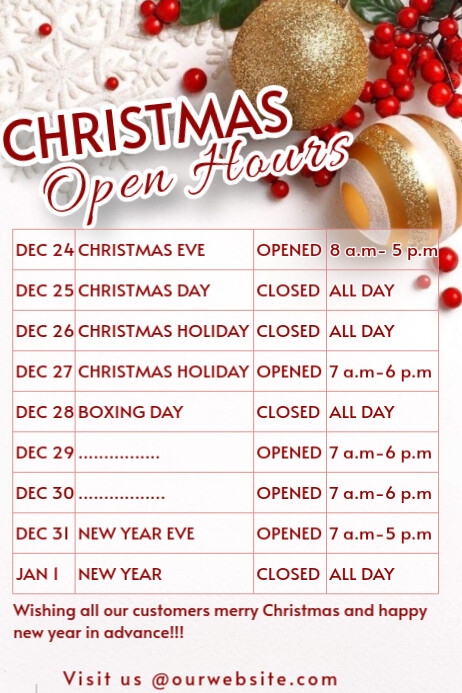 Copy of White Modern & Minimal Christmas Open Hours Design Template ...