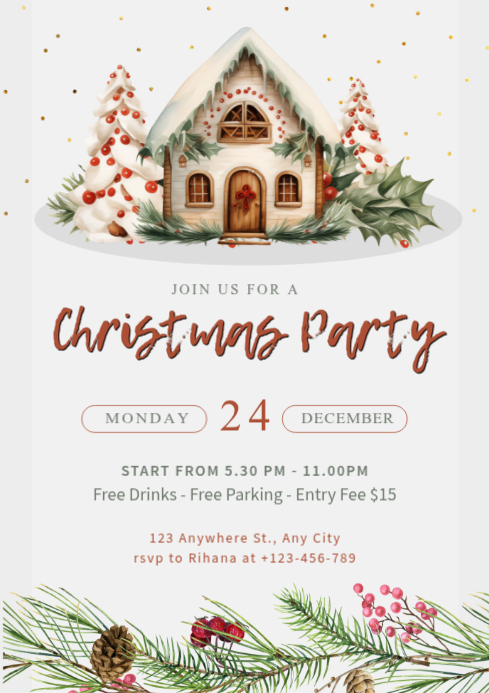 White Modern & Minimal Christmas Party Invitation A4 Template ...