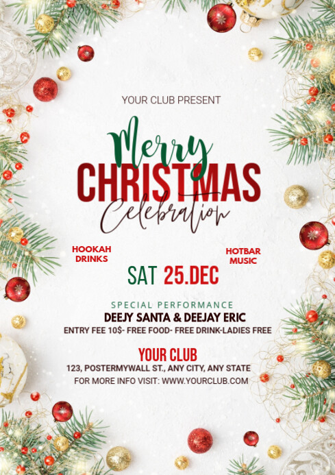 White Modern & Minimal Christmas Party Invite A4 Template | PosterMyWall