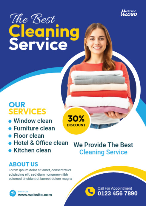 White Modern & Minimal Cleaning Service A4 Template | PosterMyWall