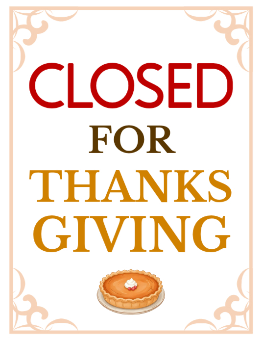 White Modern & Minimal Closed For Thanksgiving Business Door Window ...