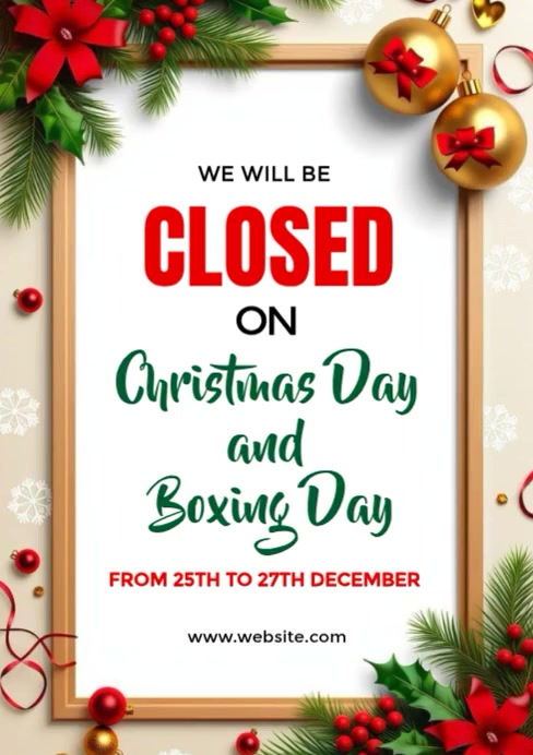 White Modern & Minimal Closed On Christmas Day And Boxing Day A4 ...