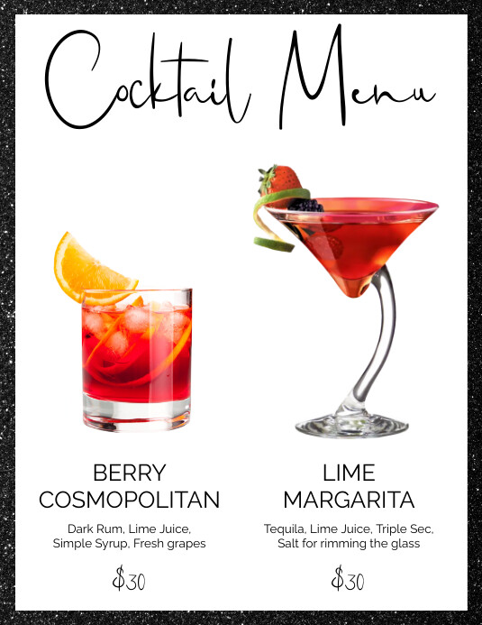 White Modern & Minimal Cocktail Menu Flyer (u Template | PosterMyWall