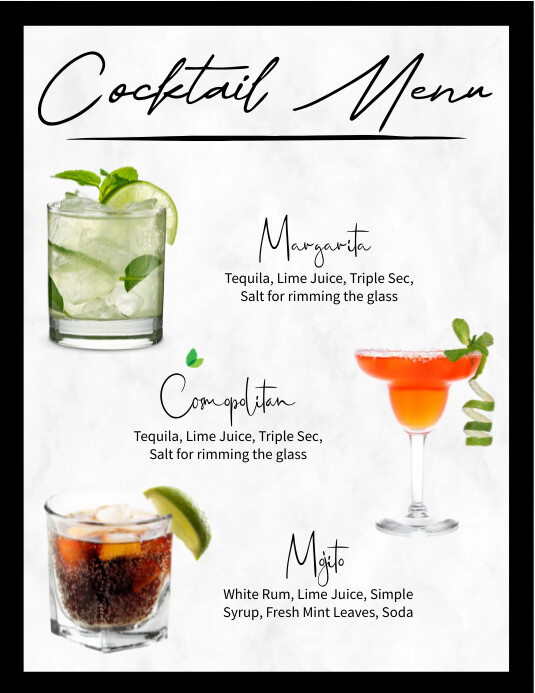 White Modern & Minimal Cocktail Menu Flyer (u Template | PosterMyWall